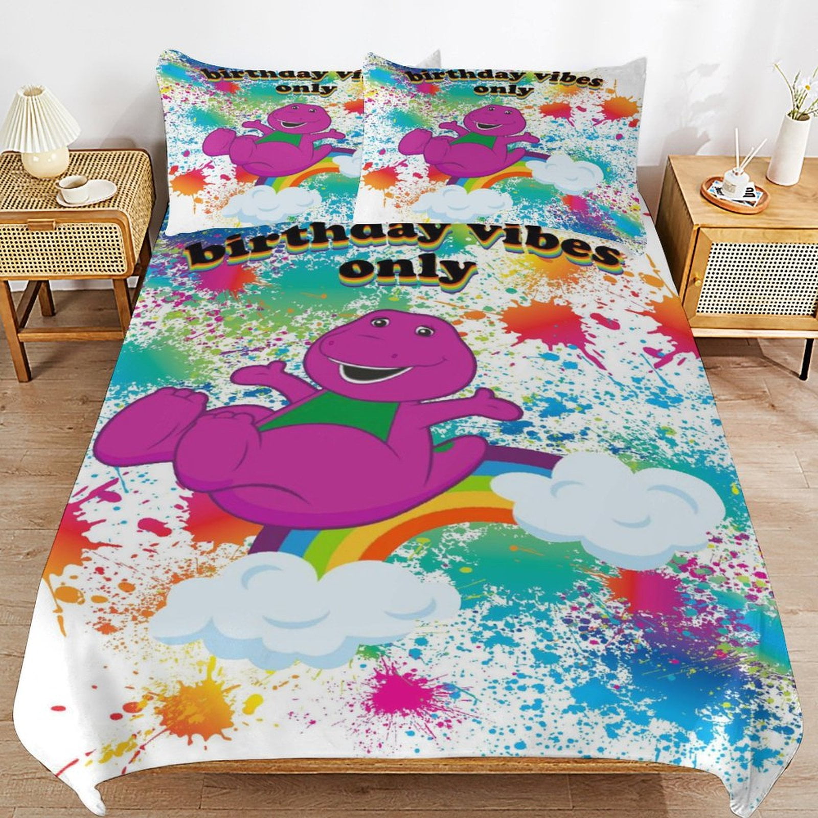 Barney And Friends Duvet Cover Set Cartoon Print Bedding Set 3pcs for ...