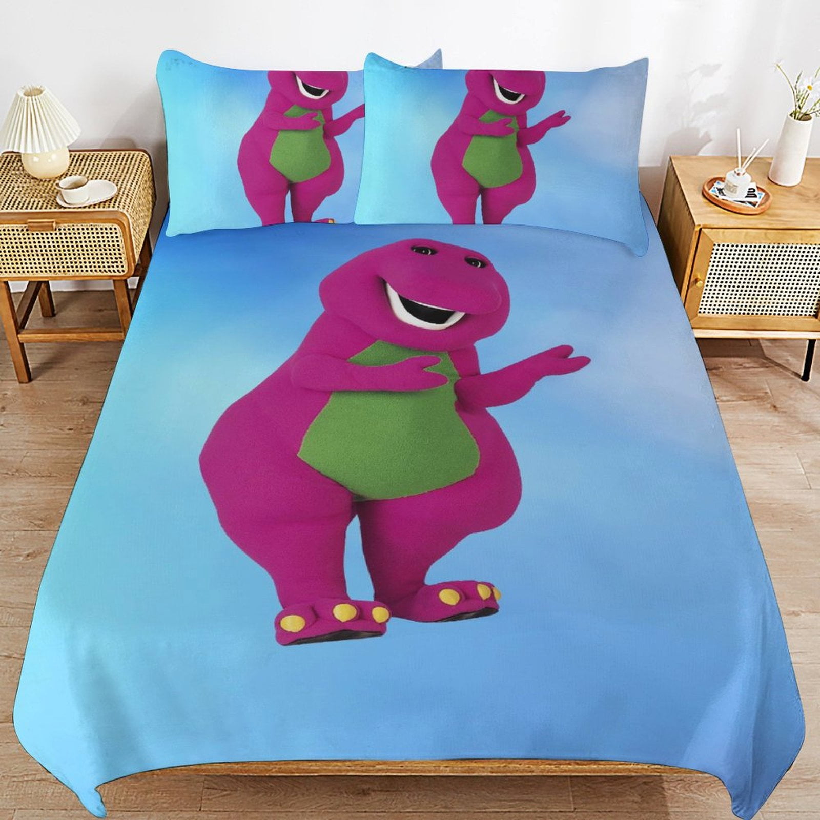 Barney And Friends Duvet Cover Set Cartoon Print Bedding Set 3pcs for ...