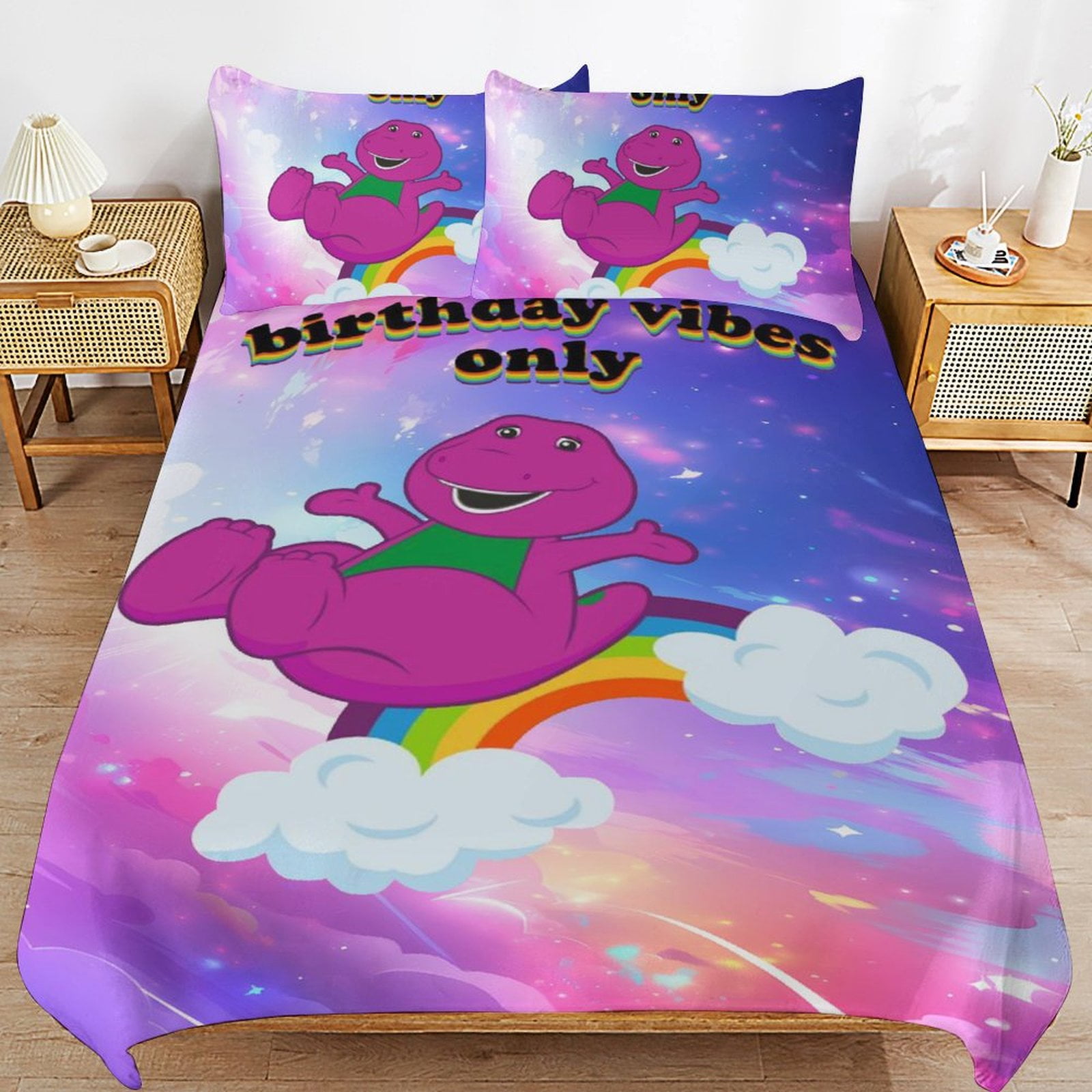 Barney And Friends Duvet Cover Set Cartoon Print Bedding Set 3pcs for ...