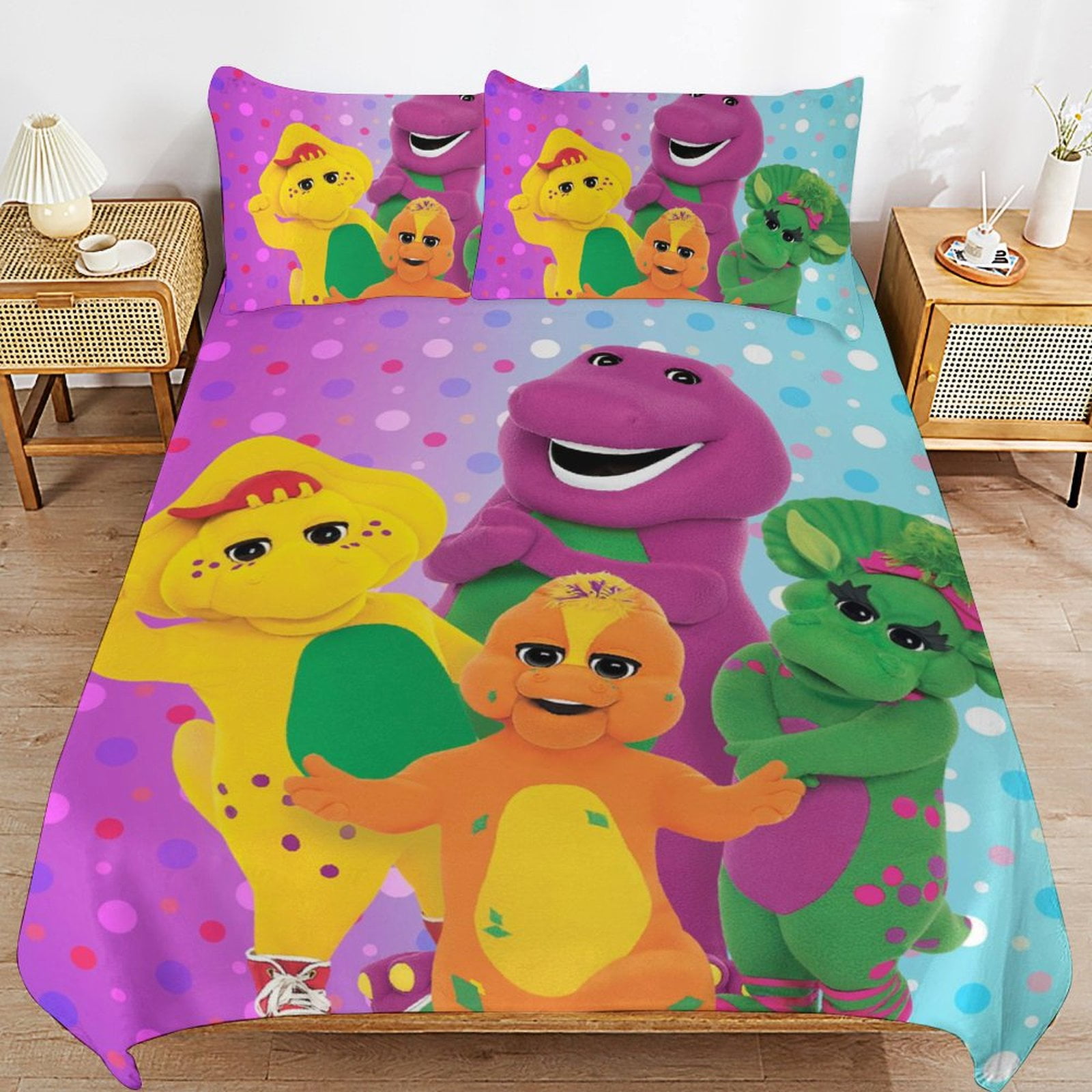 Barney And Friends Duvet Cover Set Cartoon Print Bedding Set 3pcs for Kids Boys Teens Room Decor ...