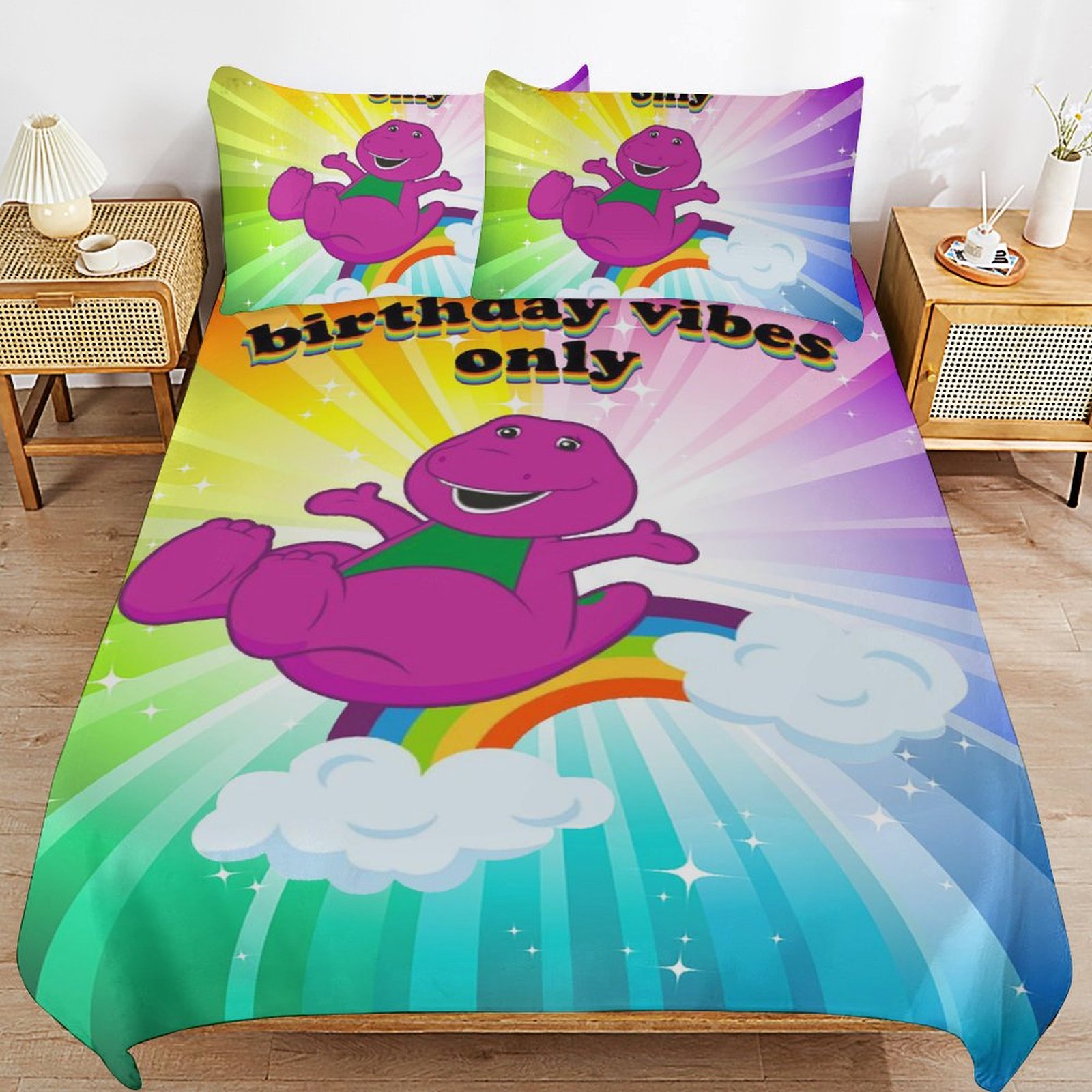 Barney And Friends Duvet Cover Set Cartoon Print Bedding Set 3pcs for ...