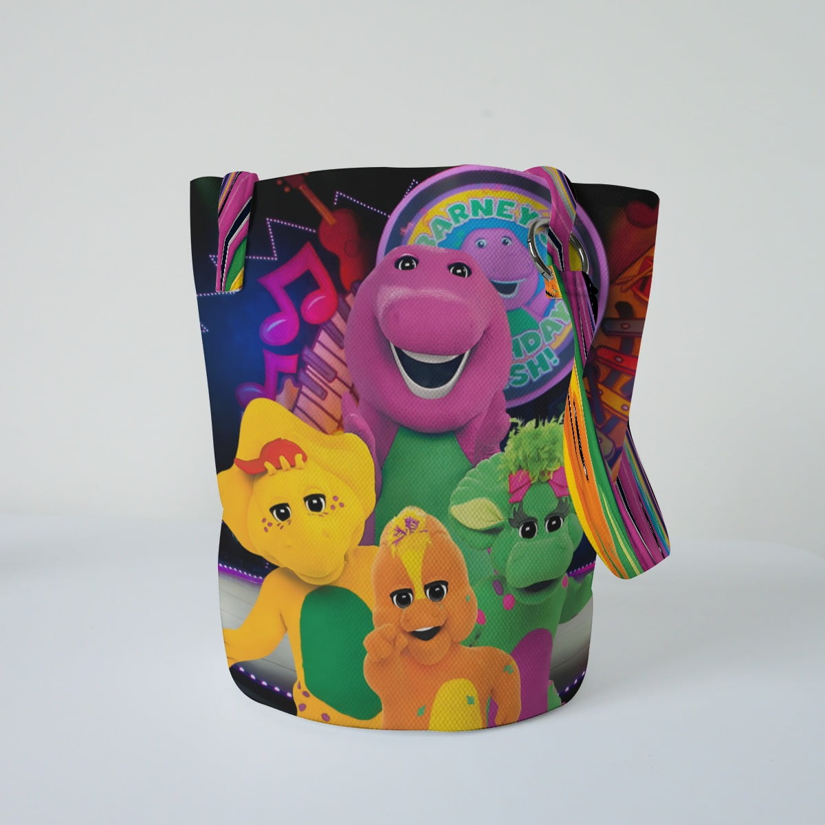 Barney and Friends gift basket initial canvas tote bag with pocket ...