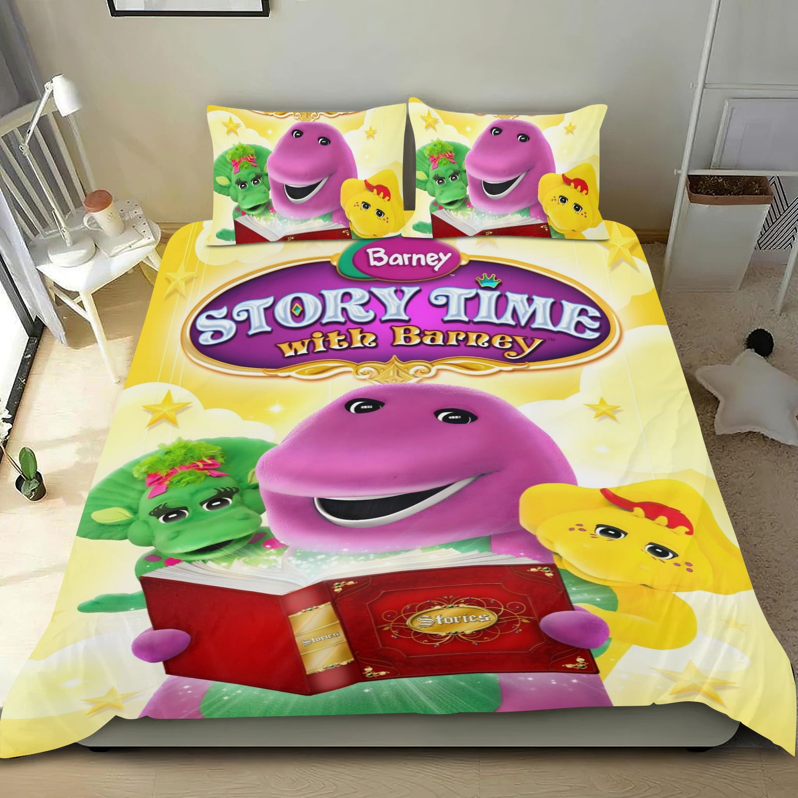 Barney and Friends-themed Bed Sheet Set Three Piece Set Comfortable And ...