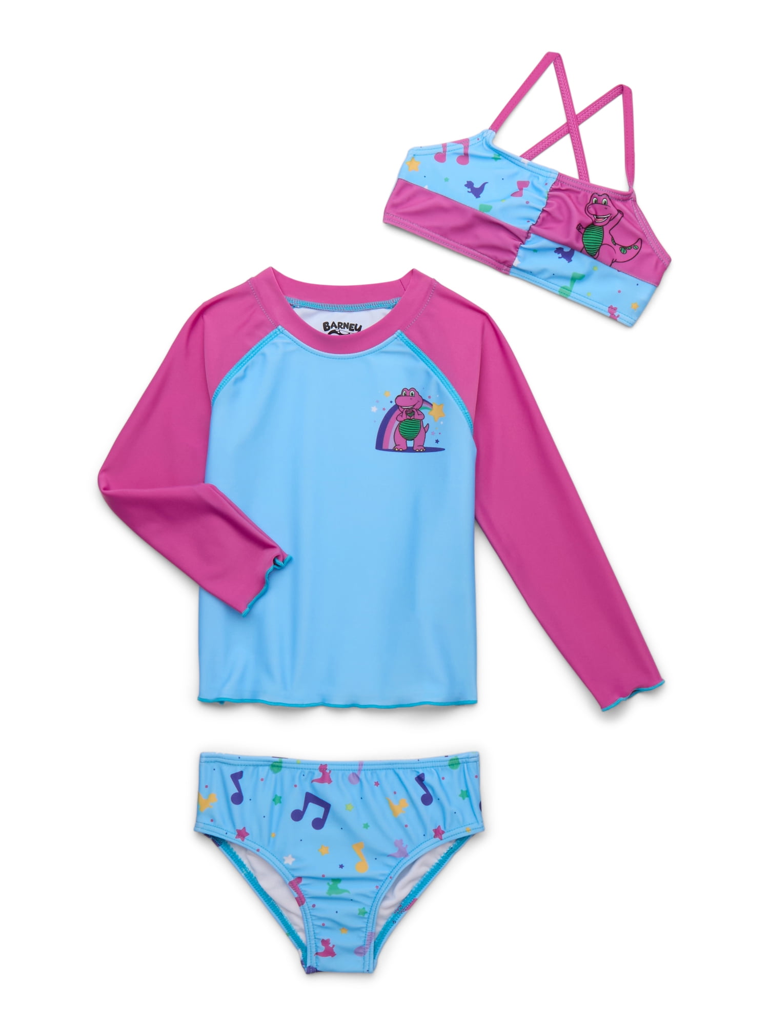 Character Toddler Girl Rash Guard and Bikini Swimsuit Set, 3-Piece ...