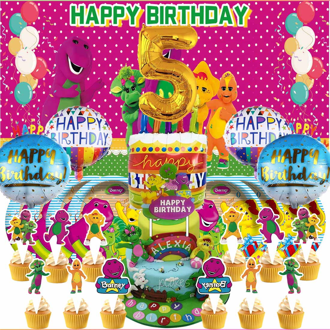 Barney and Friends 5th Tableware Balloons Cake Toppers Backdrop Banner ...