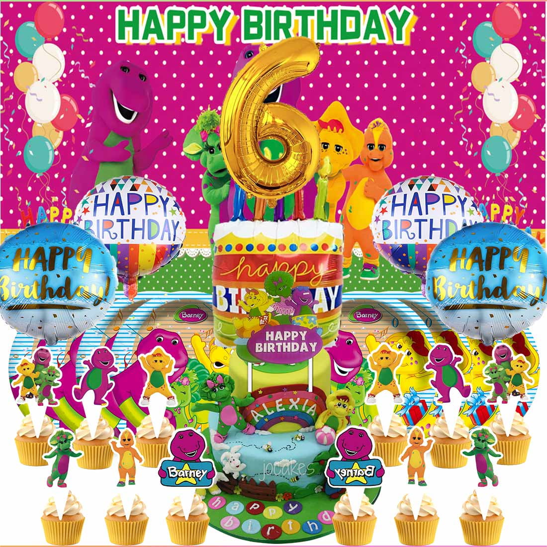 Barney and Friends 6th Tableware Balloons Cake Toppers Backdrop Banner ...