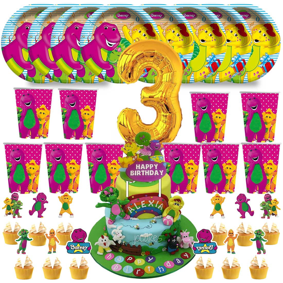 Barney and Friends Birthday 3rd Cups Party Supplies Plates Fans ...