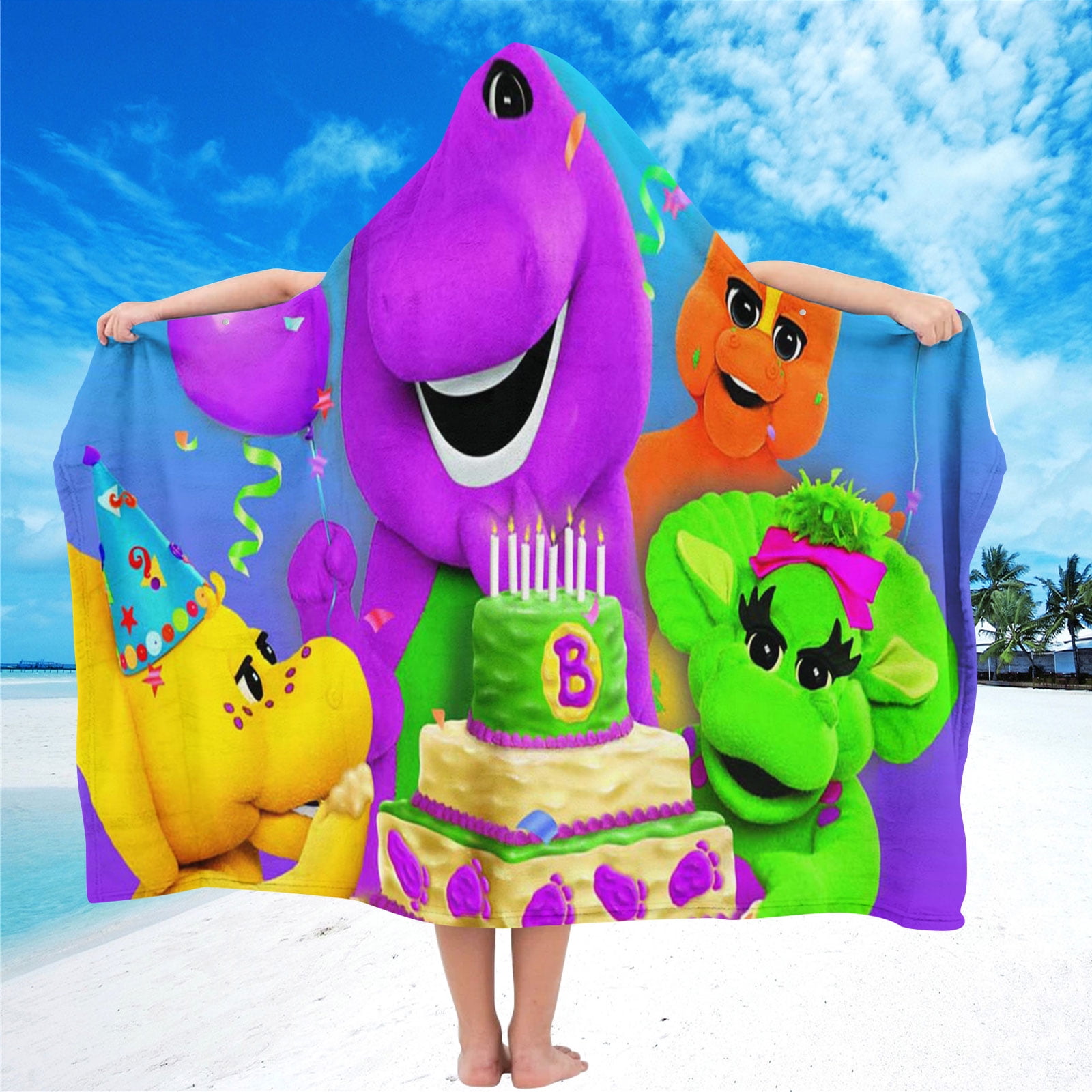 Barney and Friends Hooded Kids Beach Towels Microfiber Bath Hat Toddler ...