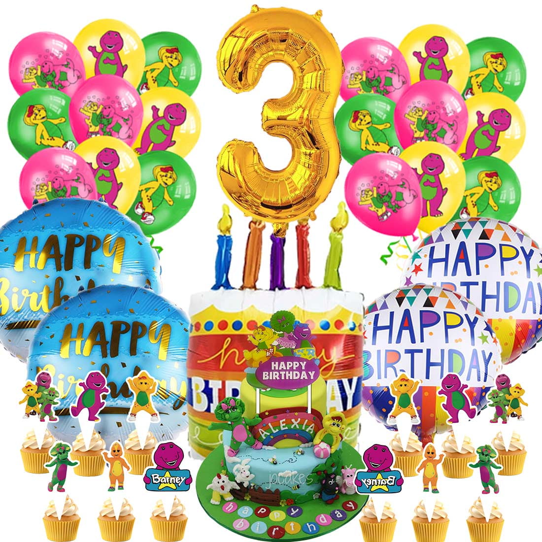 Barney and Friends Party Supplies 3rd Decor Kit Balloons Birthday Cake ...
