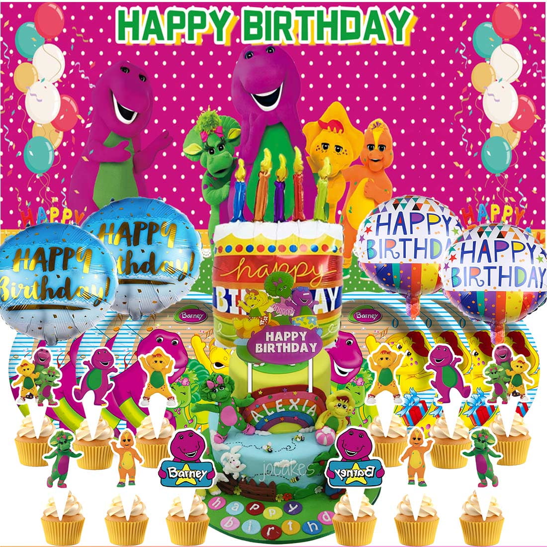 Barney and Friends Supplies Plates Decoration Backdrop Banner Birthday ...