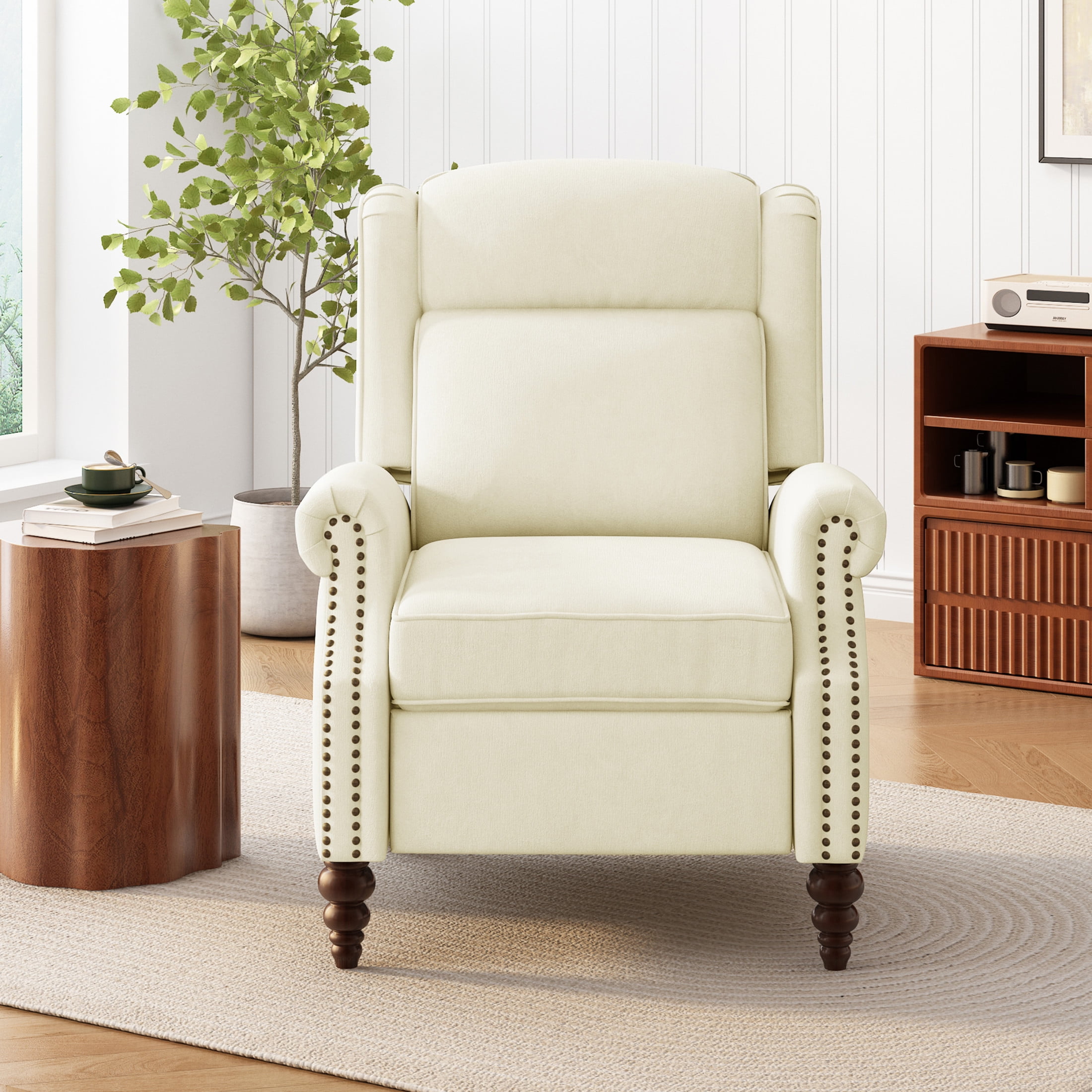 Barnn Modern Beige Fabric Upholstery Push Back Recliner - Walmart.com