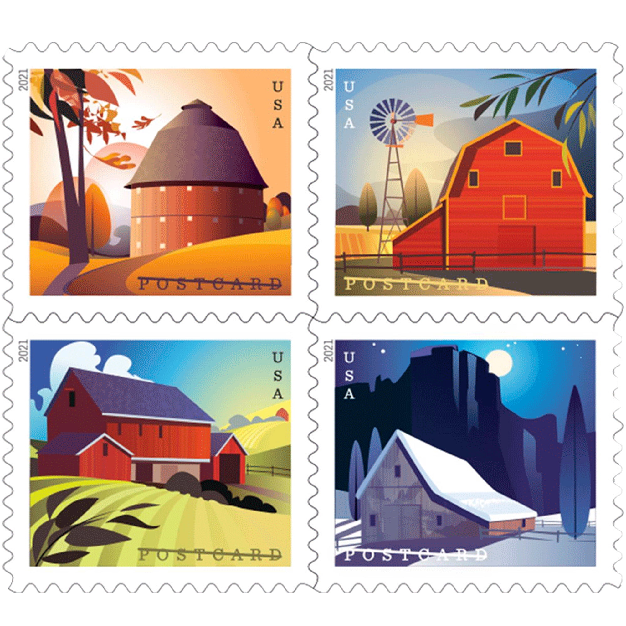 Free Shipping! Barns POSTCARD RATE USPS Postage Stamp 2 Sheets of 20 US ...