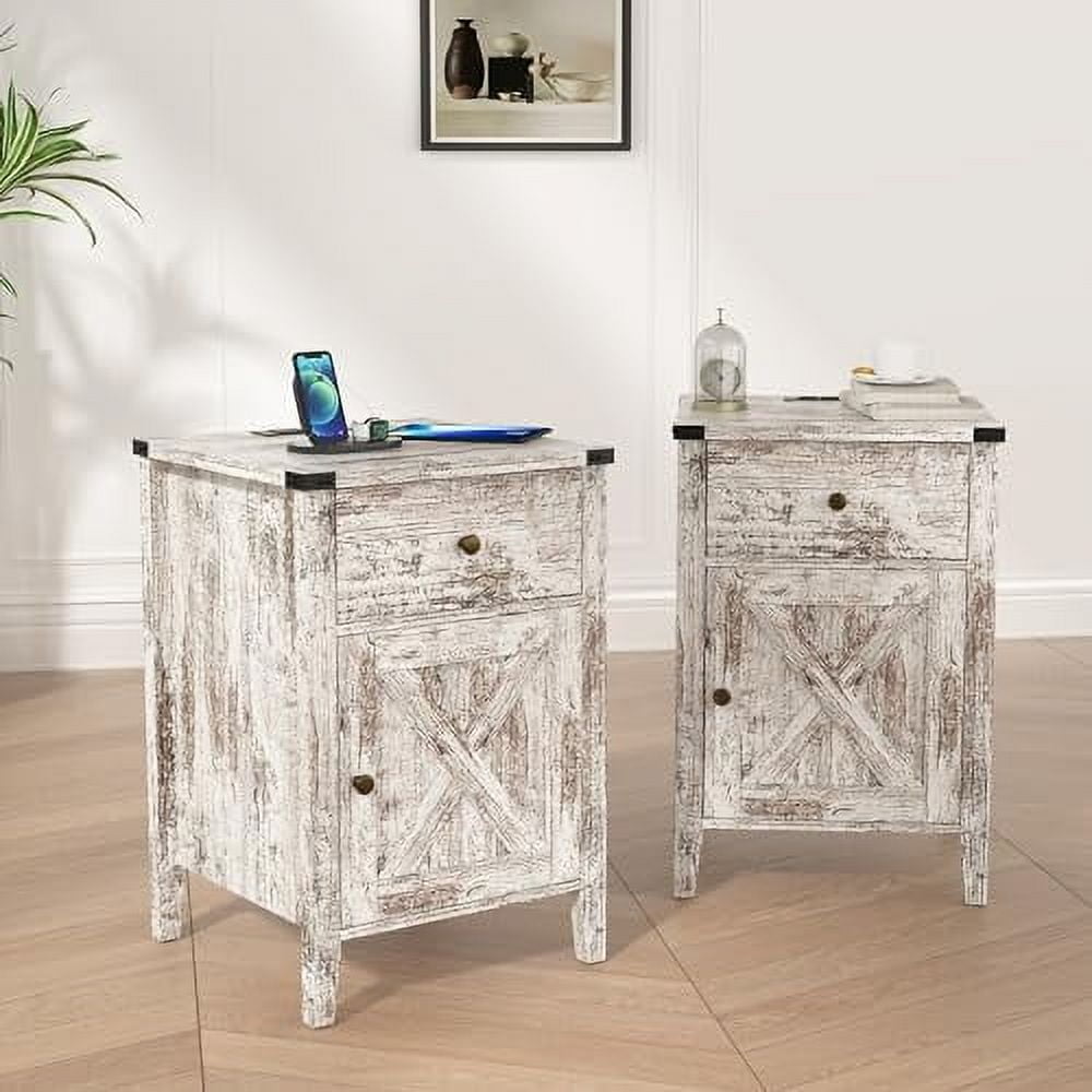 Barnwood Rustic Farmhouse Nightstand Set of 2, Side Table with Barn ...
