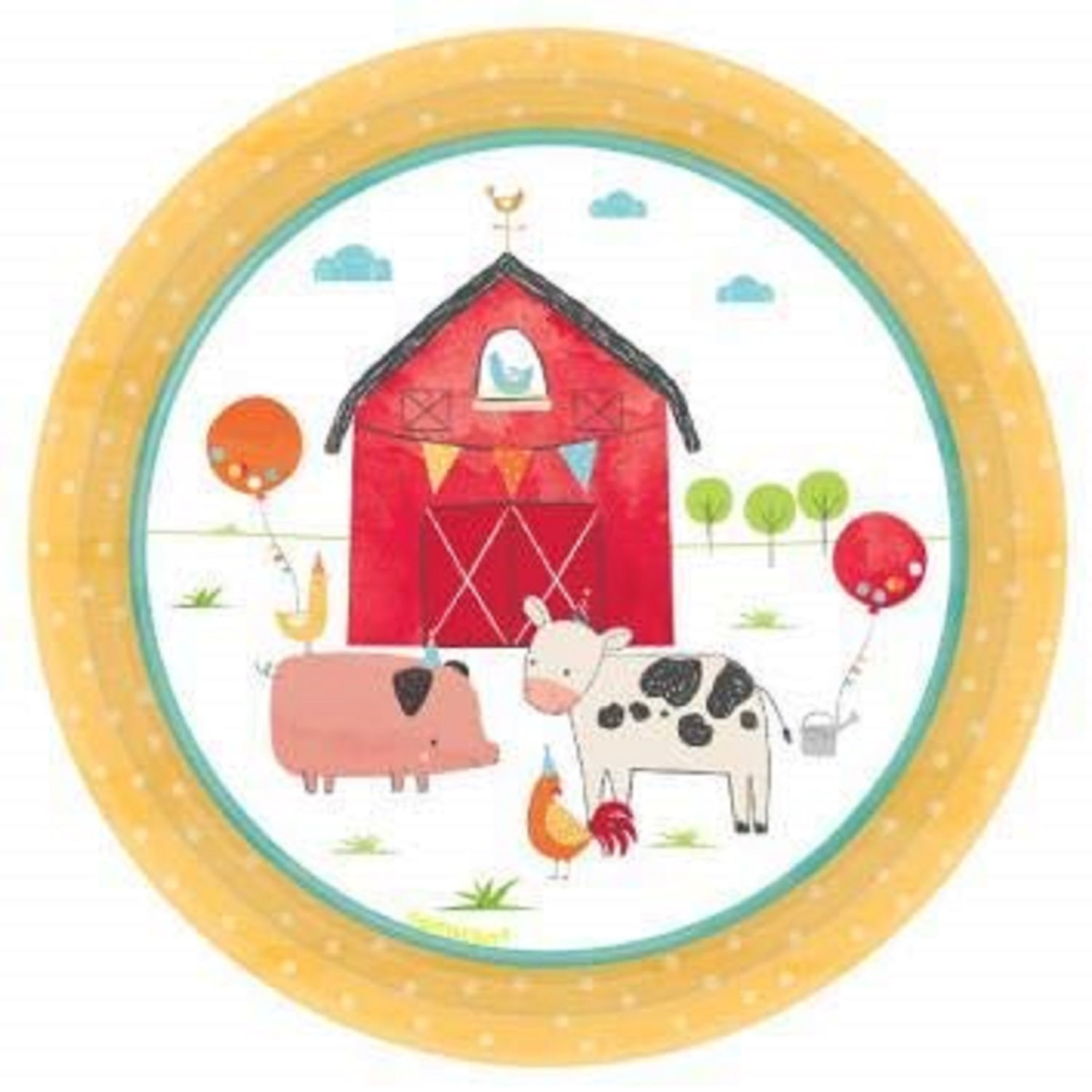Barnyard Animals Farm Pig Cow Horse Rooster Birthday Party 7" Dessert ...