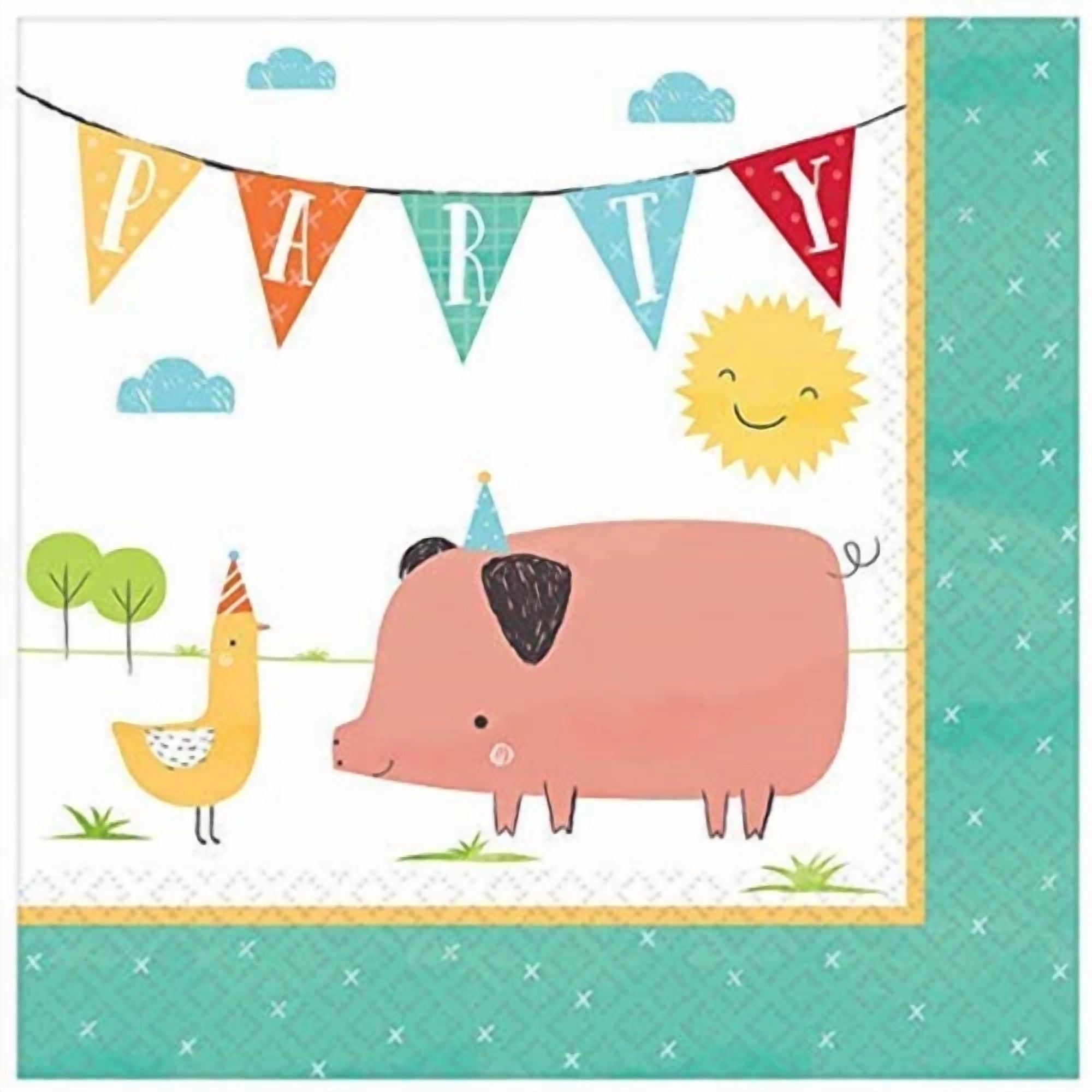 Barnyard Animals Farm Pig Cow Horse Rooster Birthday Party Luncheon ...