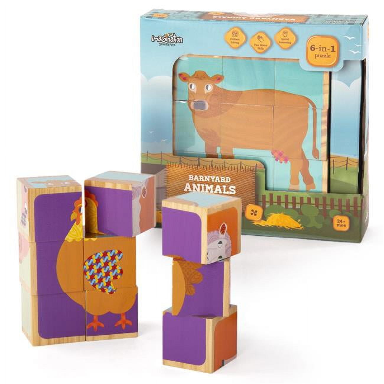Barnyard Animals Puzzle Blocks - Childrens Farm Toys - 9 Wooden ...