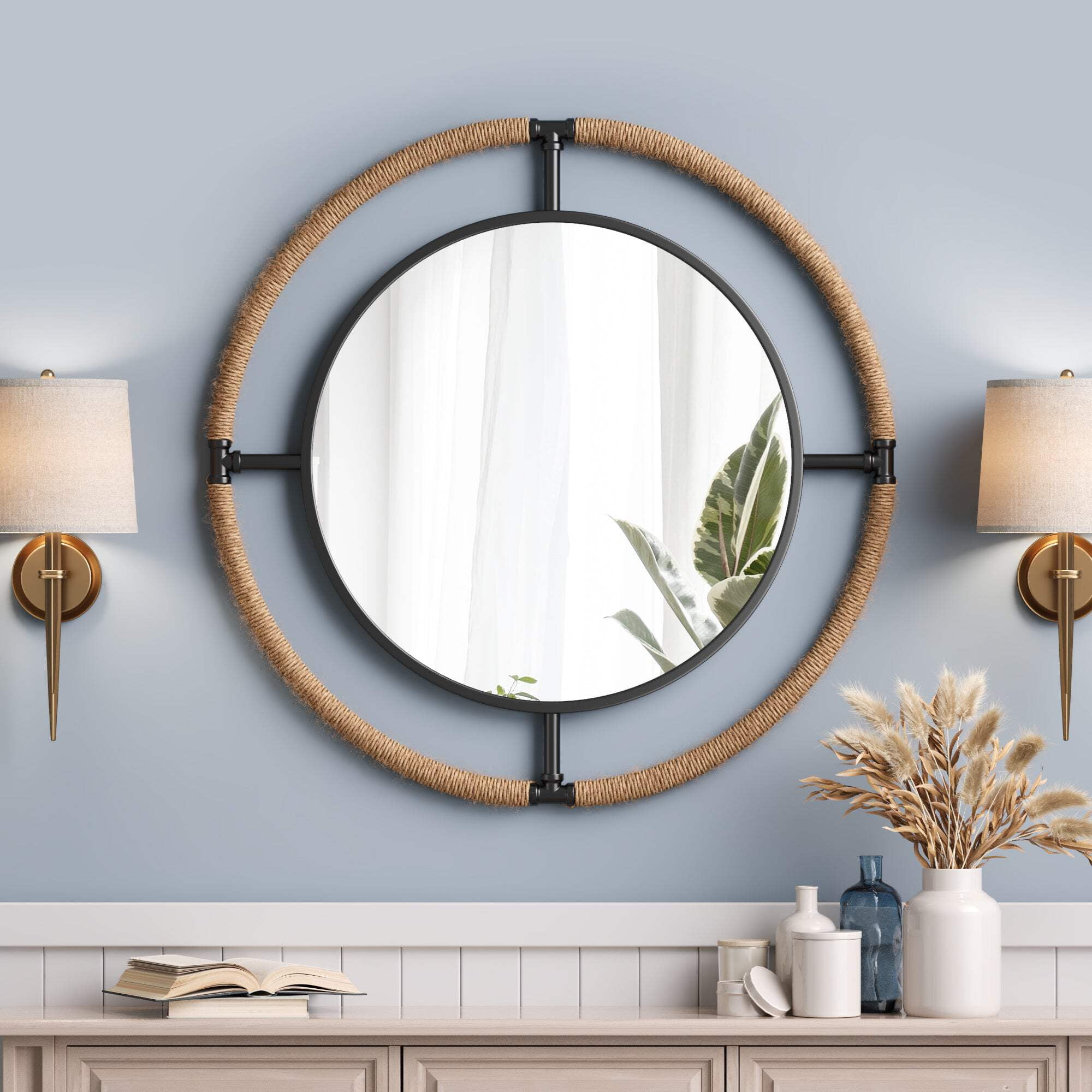 Barnyard Designs 32 inch Round Mirror, Modern Bathroom Mirrors for Wall ...
