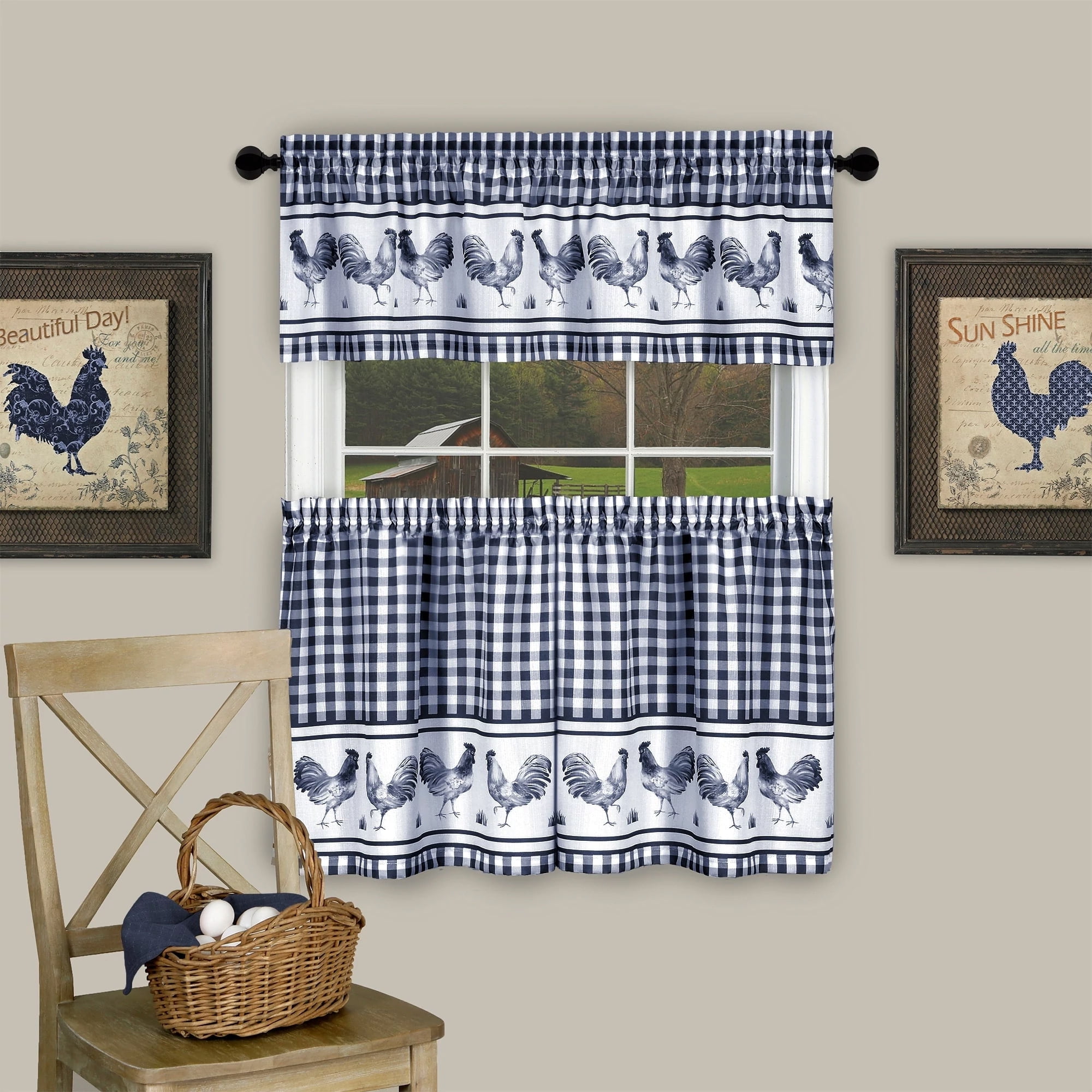 Barnyard Rooster Kitchen Window 14" Valance Curtain - Walmart.com
