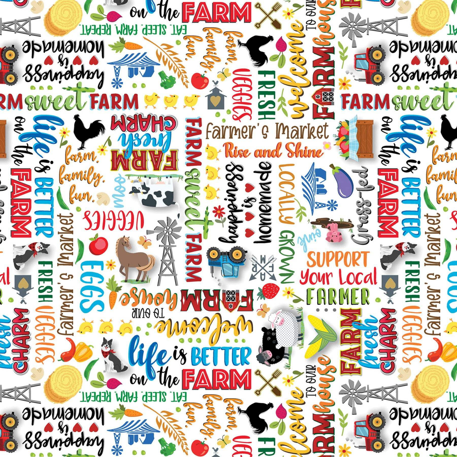 Barnyard Rules Fun Farm Words Cotton Fabric - Walmart.com