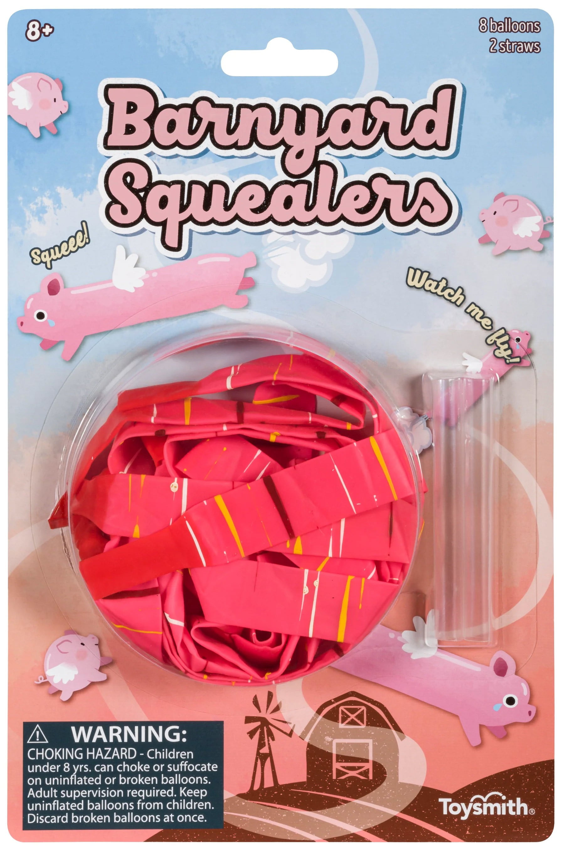Toysmith, Barnyard Squealers, 8 Pink Rocket Balloons with Squeal Sound ...