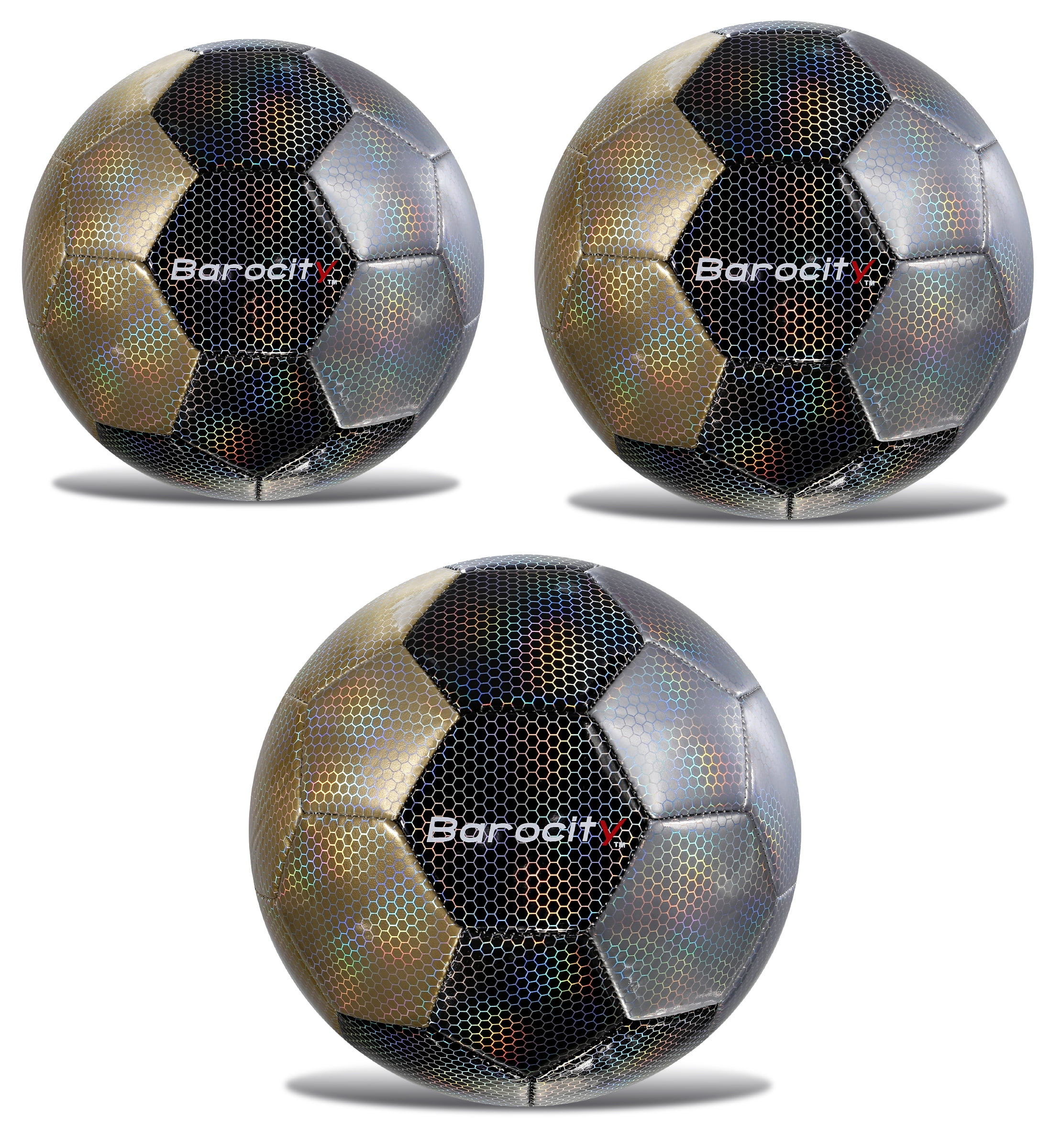 Barocity Iridescent Soccer Balls Set of 3 - Mixed Silver, Black, Gold ...