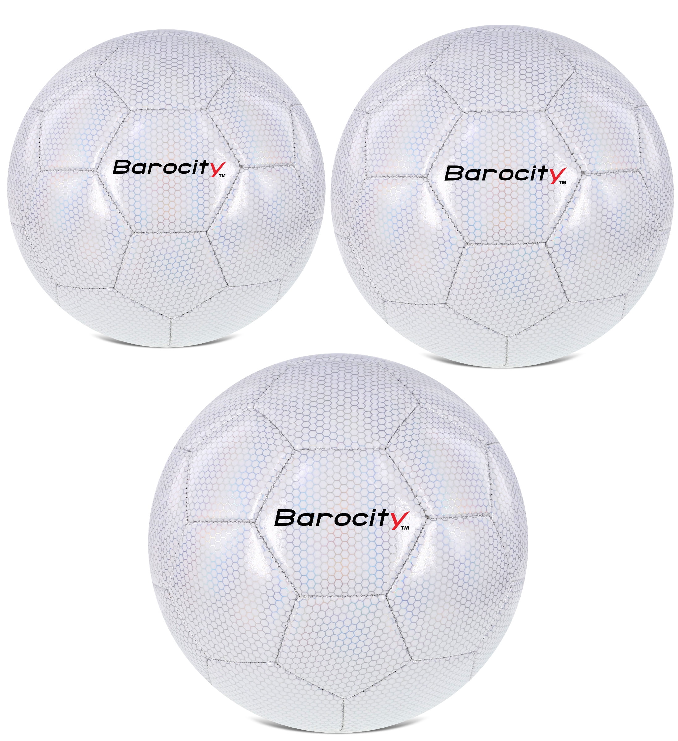 Barocity Iridescent Soccer Balls Set of 3 - Mixed Sizes White Official ...