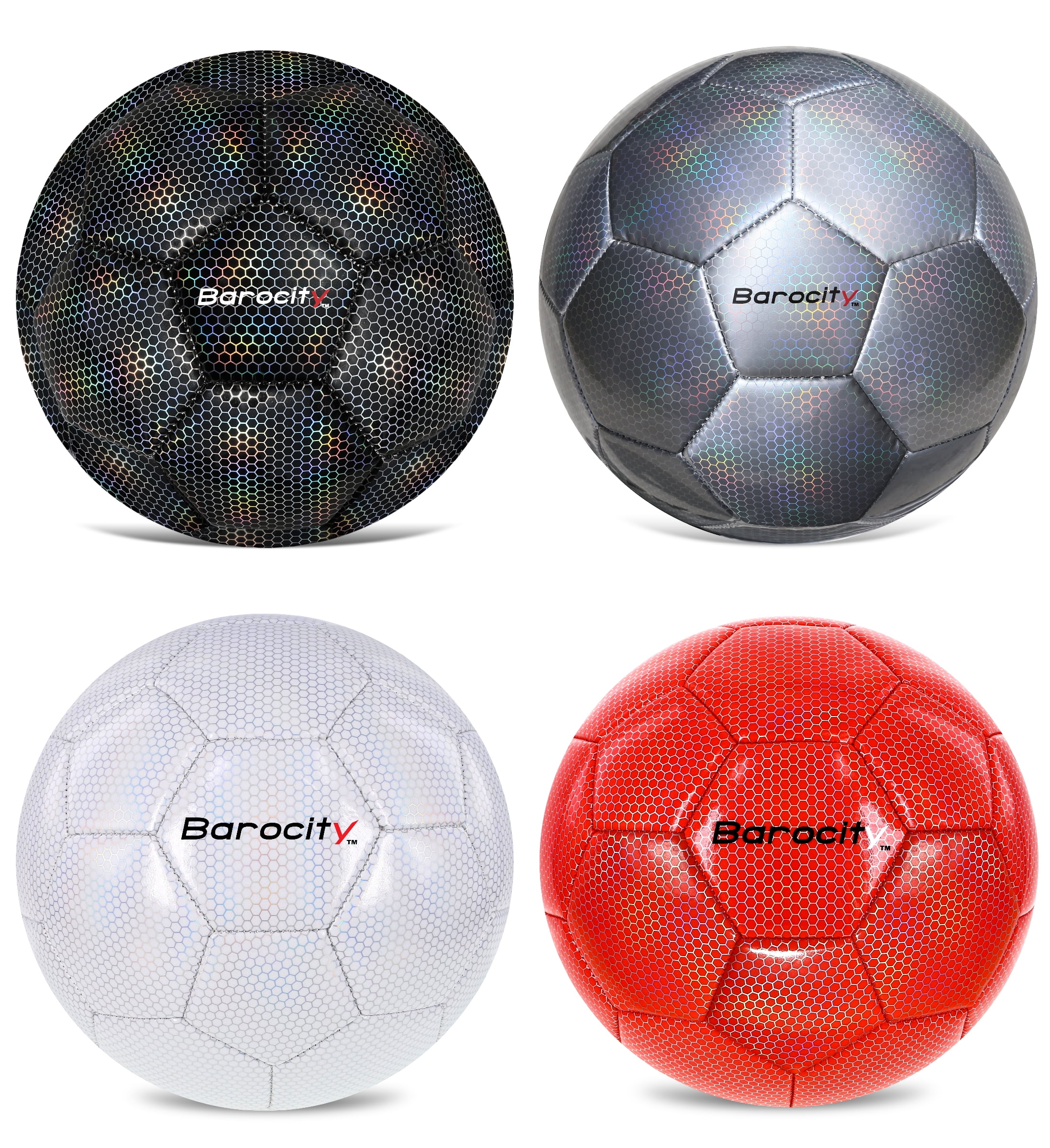 Barocity Iridescent Soccer Balls Set of 4 – Black, Silver, White, and ...