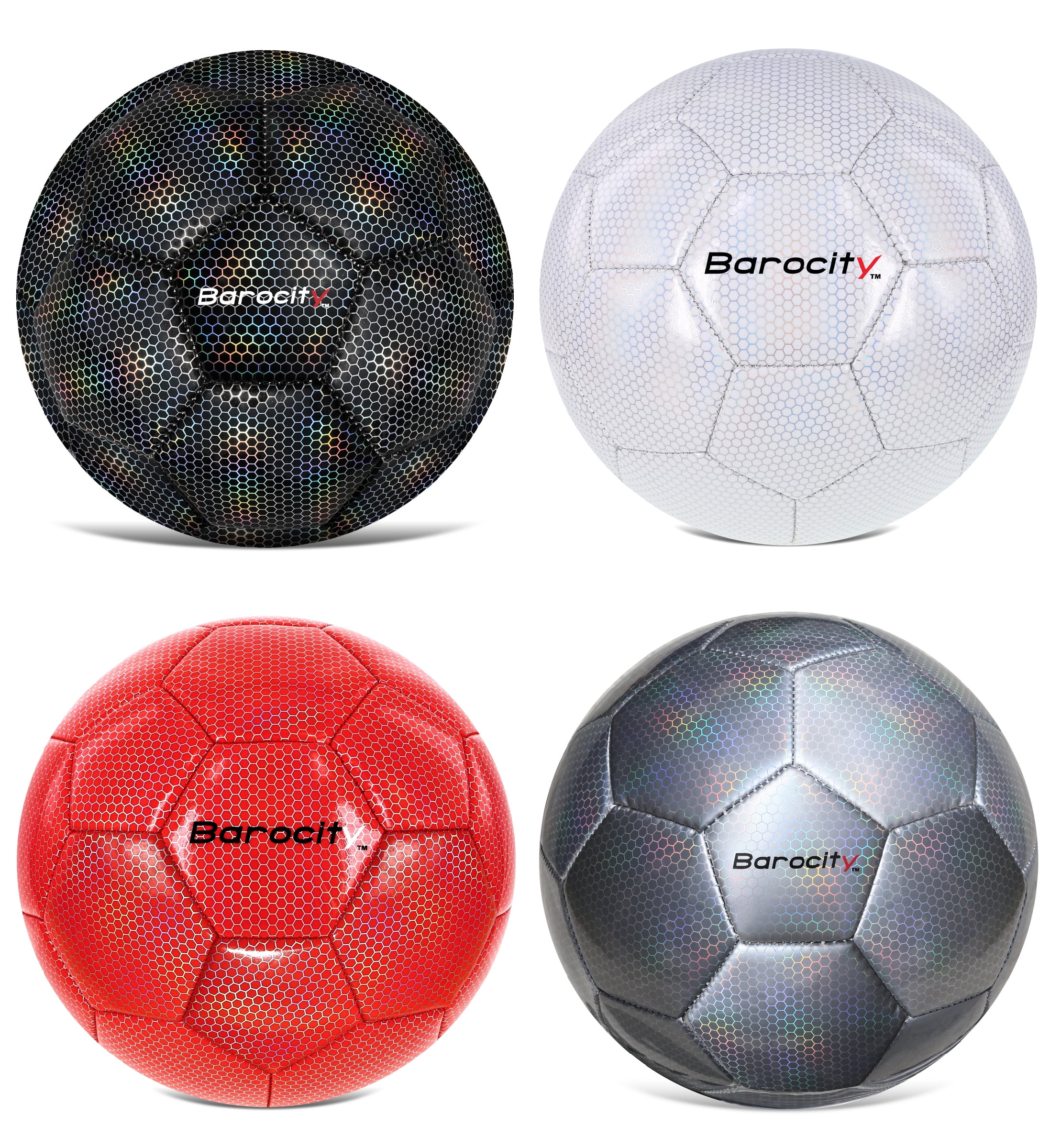 Barocity Iridescent Soccer Balls Set of 4 – Black, Silver, White, and ...