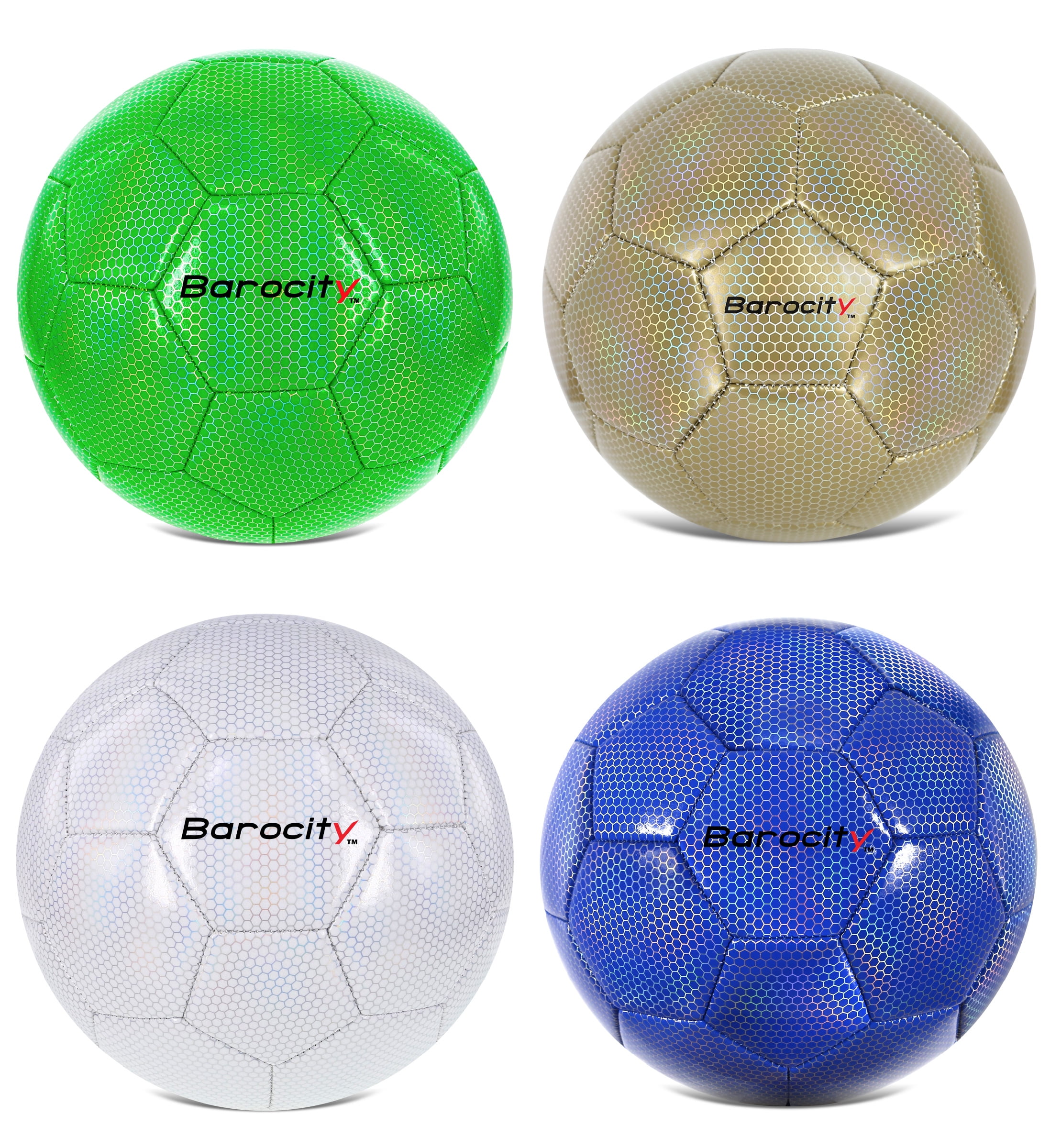 Barocity Iridescent Soccer Balls Set of 4 - Gold, Blue, White and Green ...