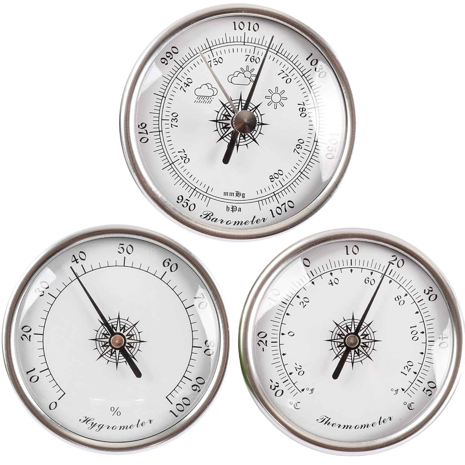 Barometer Thermometer Hygrometer: 3 PCS Analog Weather Station Clock ...