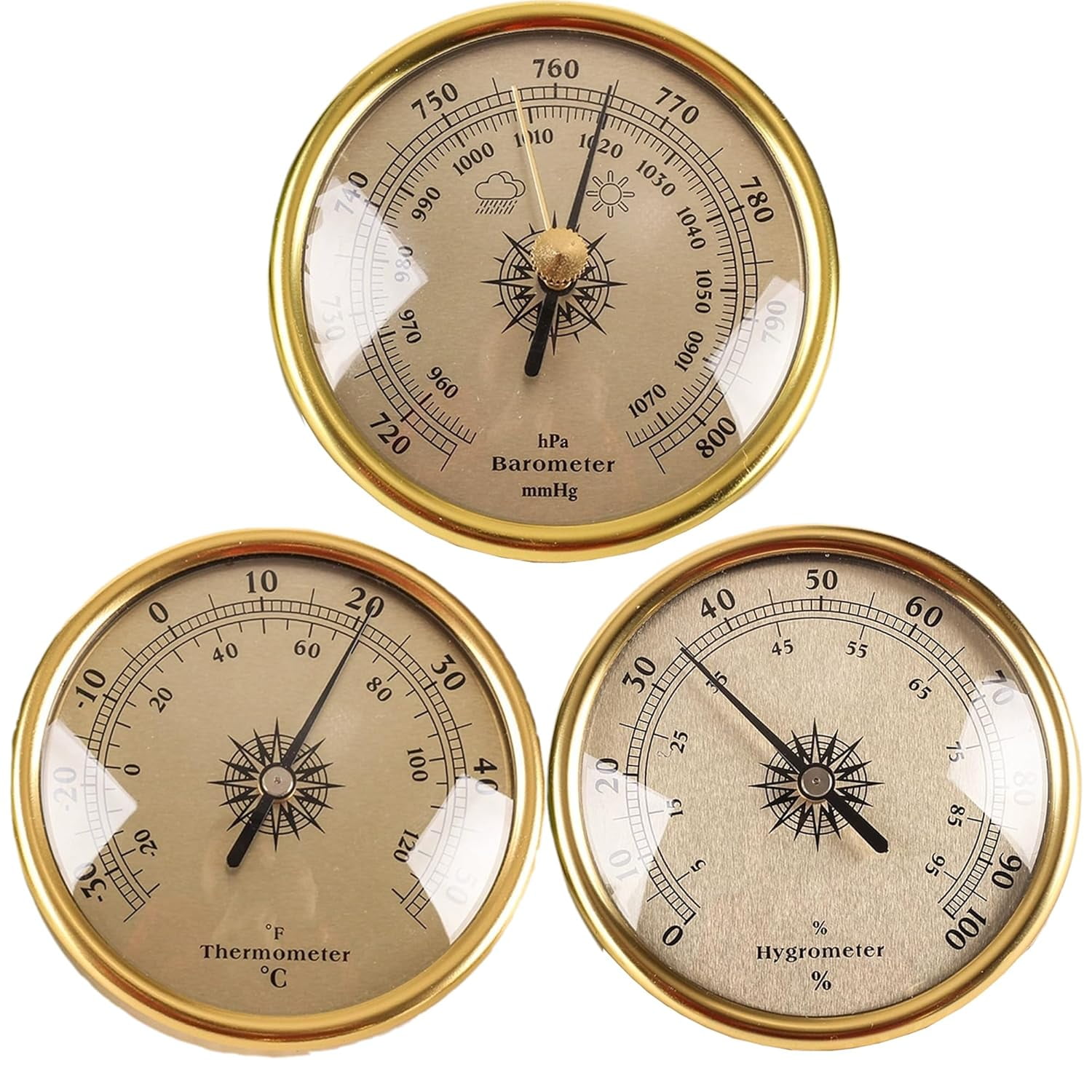 Barometer Thermometer Hygrometer: 3 PCS Analog Weather Station Clock ...