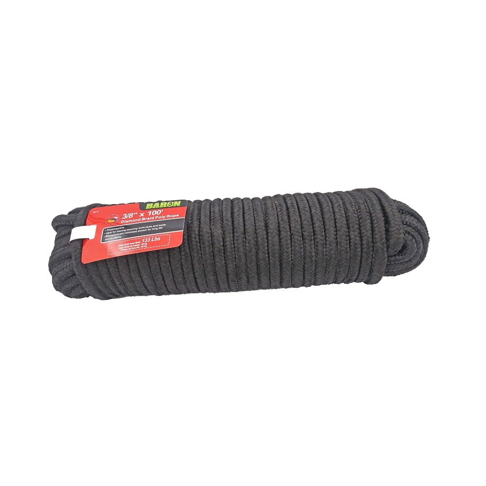Baron 52218 Diamond Braided Rope, 3/8 Inch X 100 Feet, Black - Walmart.com