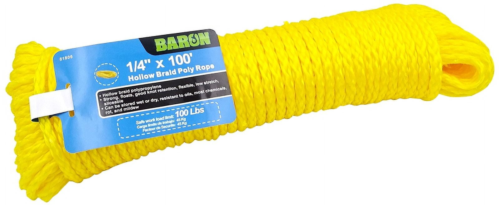 Baron 61806 Rope, 1/4 in Dia, 100 ft L, #8, 100 lb Working Load ...