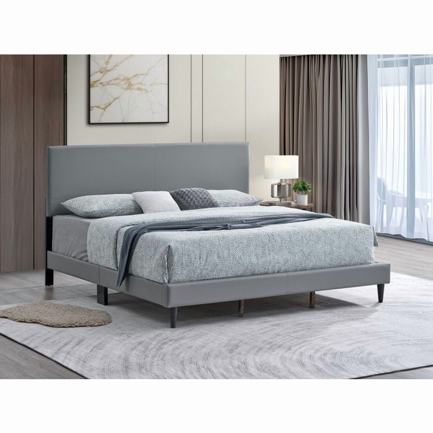 Baron Queen Bed Frame in Light Grey Faux Leather - Modern Upholstered ...