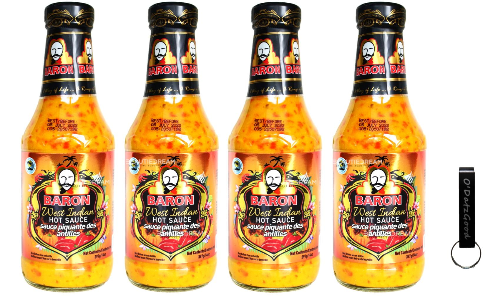 Baron West Indian Hot Sauce 14 oz (397g) Pack of 4 Packaged w ...