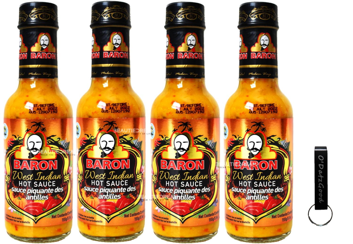 Baron West Indian Hot Sauce. 5.5 oz (155g) Pack of 4 Packaged w ...