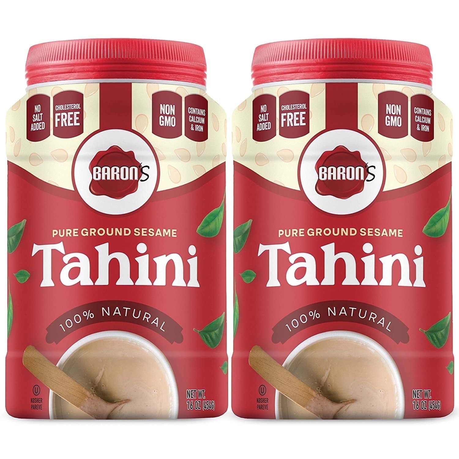 Baron Tahini Sesame Paste 2x16 oz All-Natural Ground Seeds Vegan Kosher ...