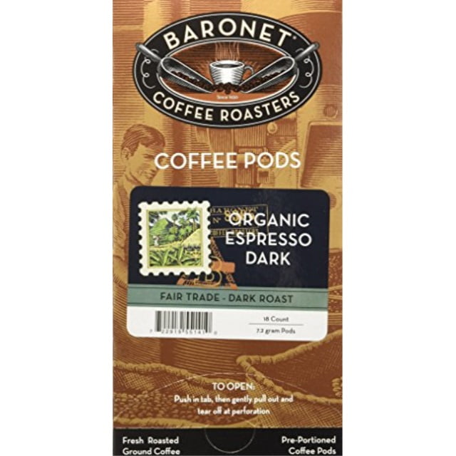 baronet coffee single fair trade organic espresso ese pods, 54 count ...