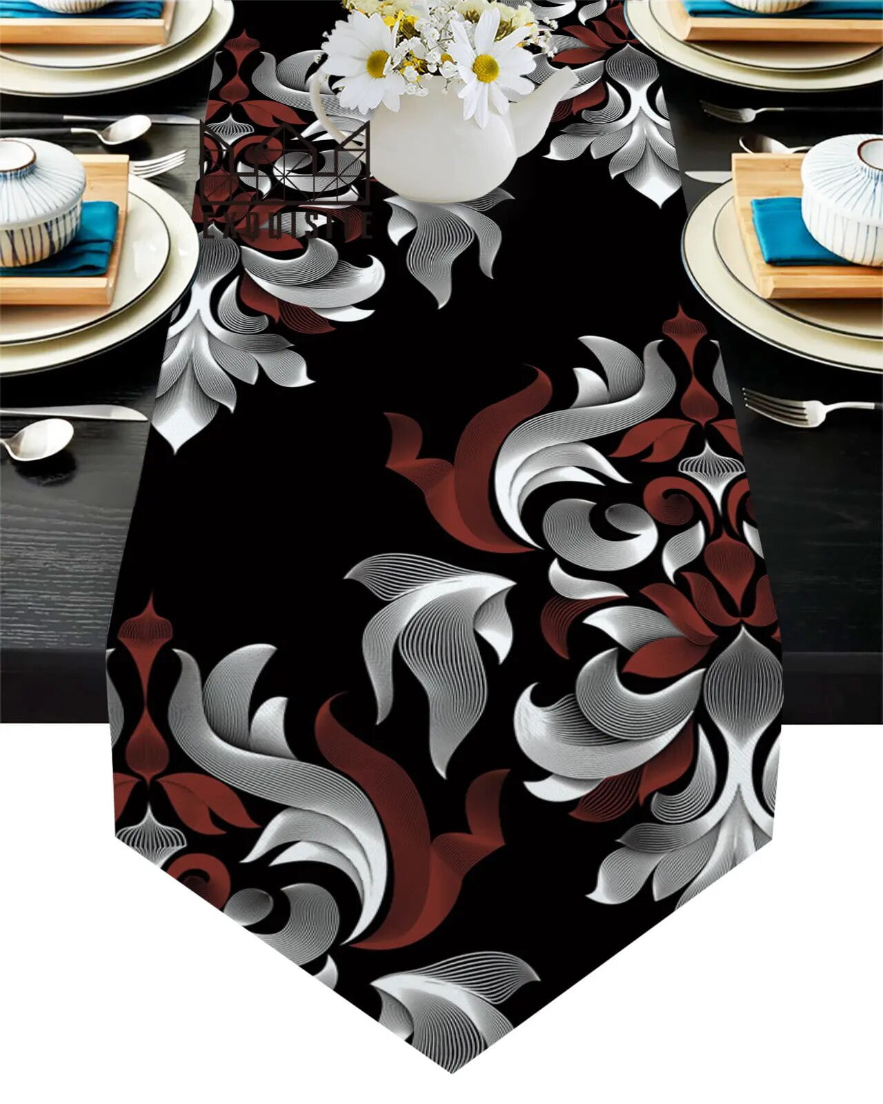 Baroque Abstract Flowers Table Runner Country Wedding ration Tablecloth ...