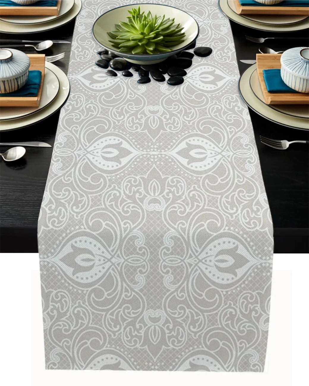 Baroque Beige Vintage Pattern Table Runner Home Wedding Table Flag Mat ...