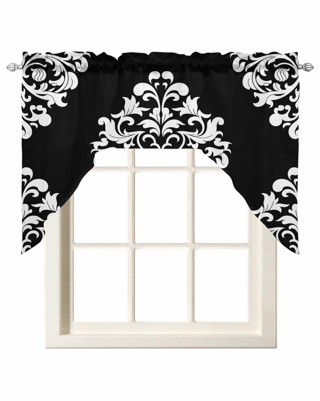 Baroque Black Kitchen Swag Valances for Windows, Vintage Damask Classic ...