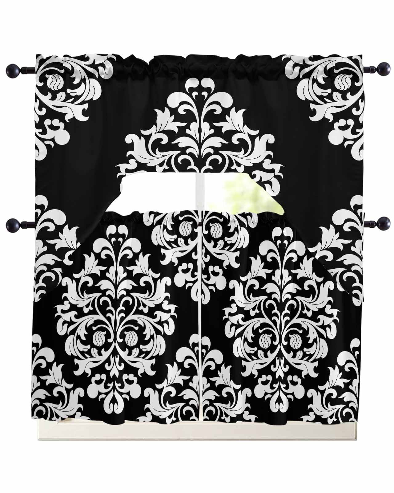 Baroque Black Swag Curtains for Living Room/Bedroom Windows, Vintage ...