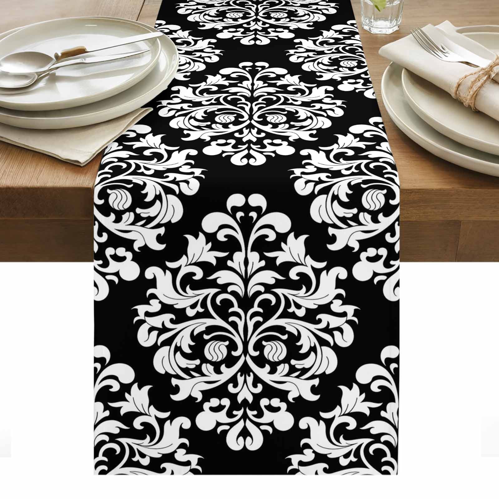 Baroque Black Table Runner - 60 Inch Long, Kitchen Dining Table Runner ...