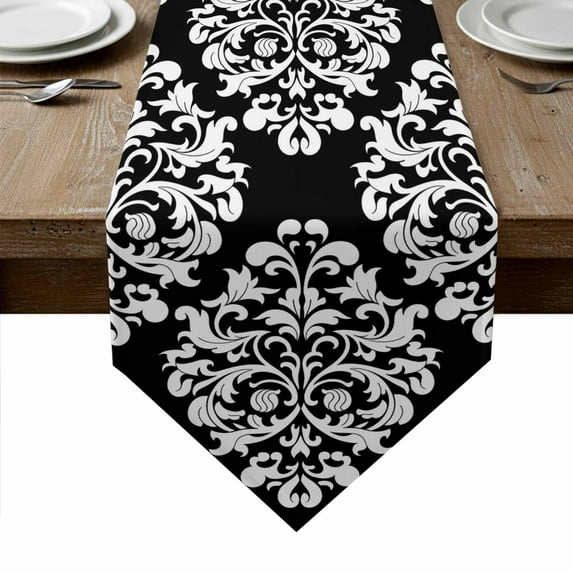 Baroque Black Table Runner Linen Burlap Table Runner 72 Inches Long ...