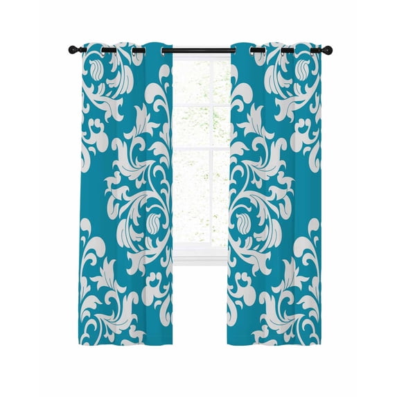 Baroque Blue Blackout Curtains, Light Blocking Print Window Curtains ...