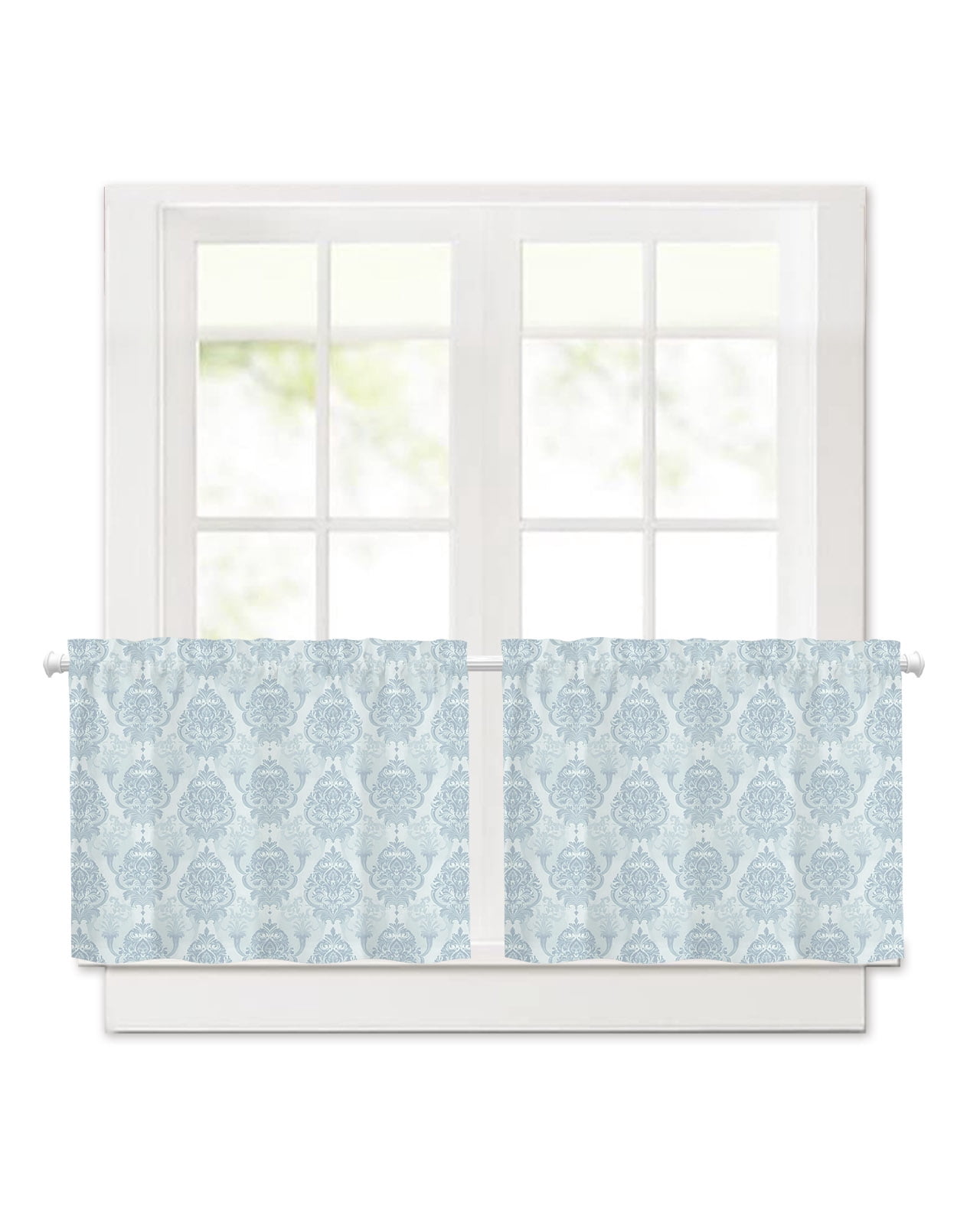 Baroque Blue Floral Pattern Short Blackout Curtains 24 Inch Long,Mid ...