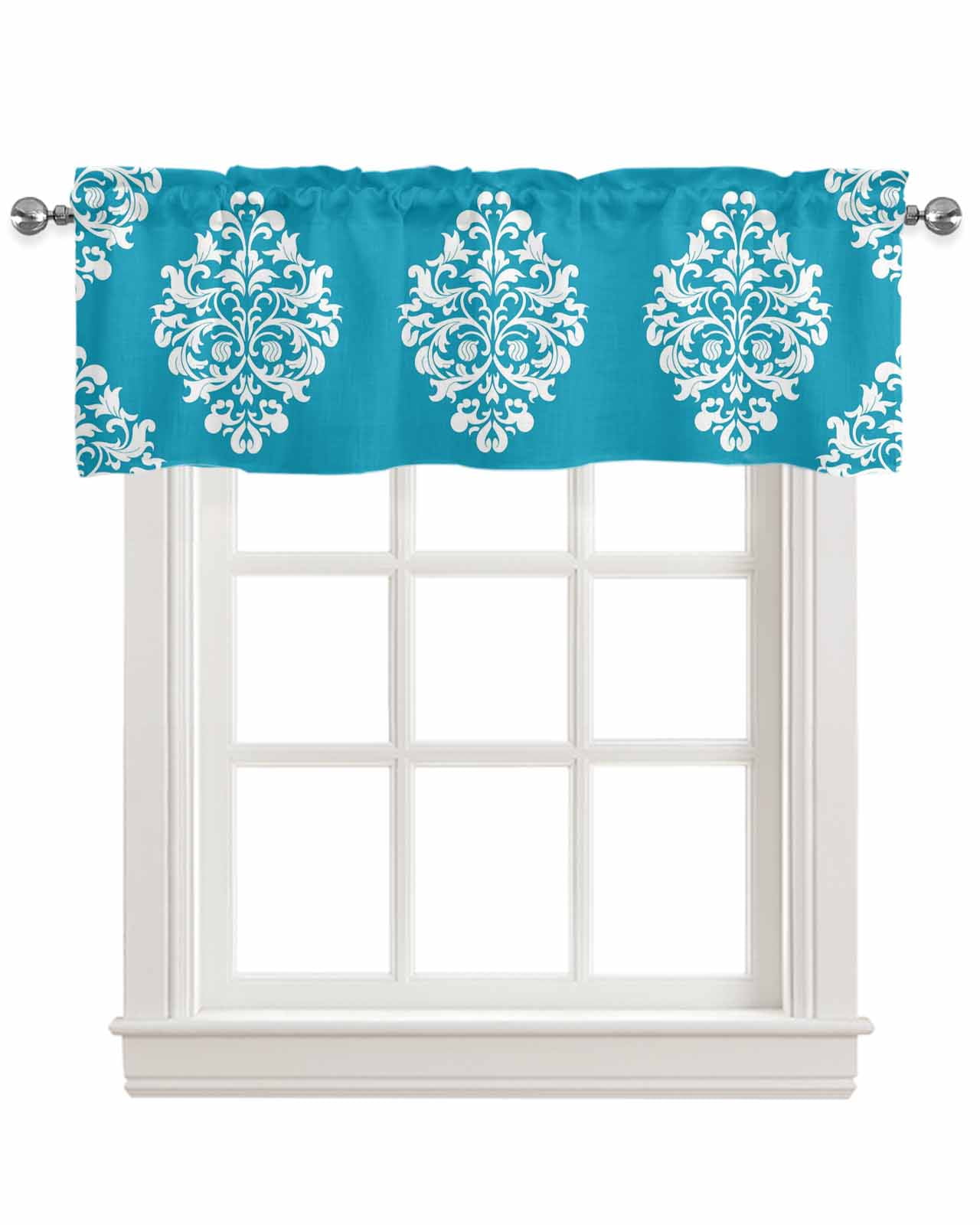 Baroque Blue Kitchen Valances for Windows Farmhouse Linen Window ...