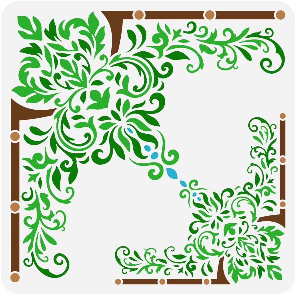 Baroque Border Painting Stencil 11.8x11.8inch Reusable Damask Corner Pattern Drawing Template ...