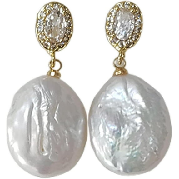 Baroque Cultured Freshwater Pearl Earrings - Square Hoop Studs with 14K ...