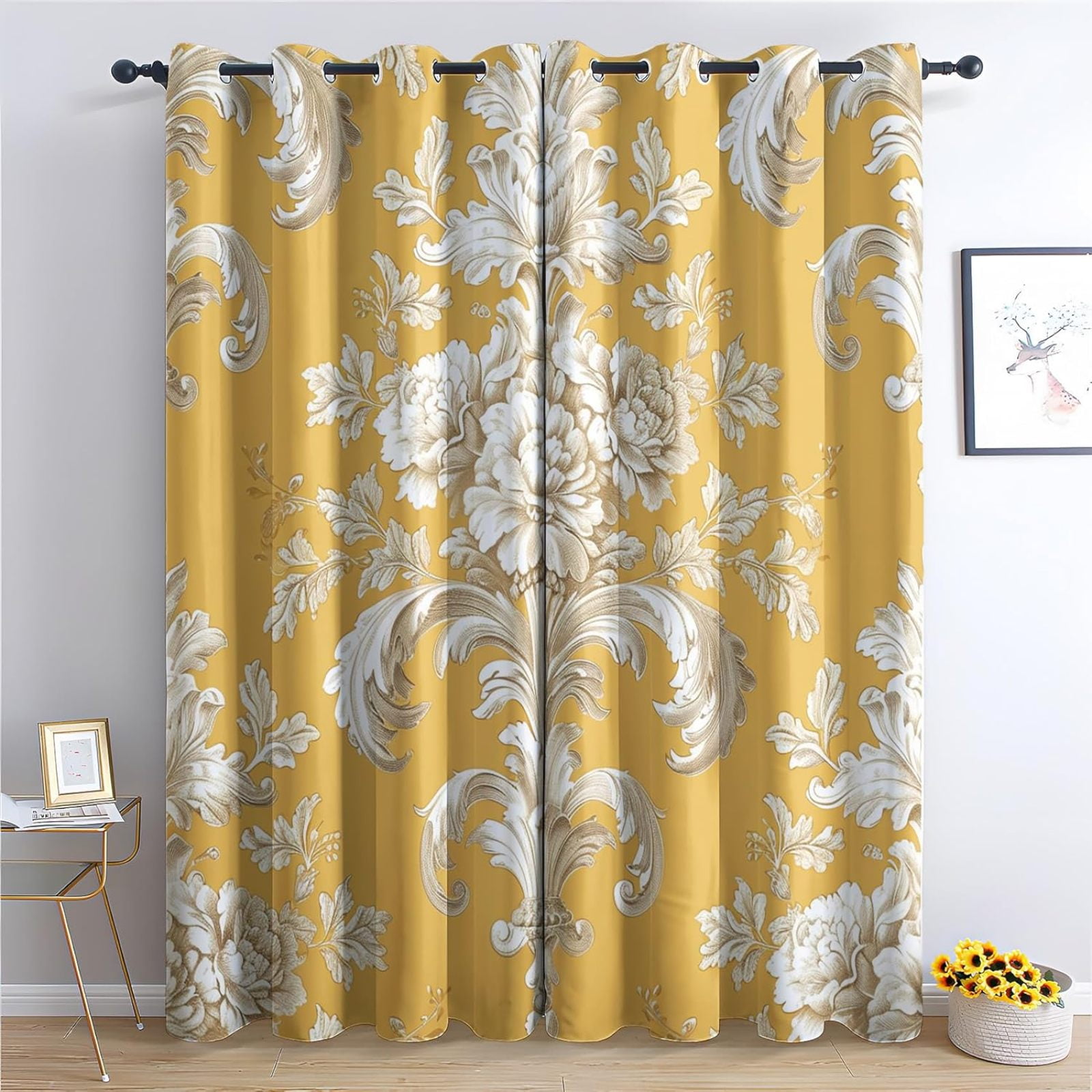 Baroque Damask Curtains, Ethnic Floral Renaissance Window Curtains ...